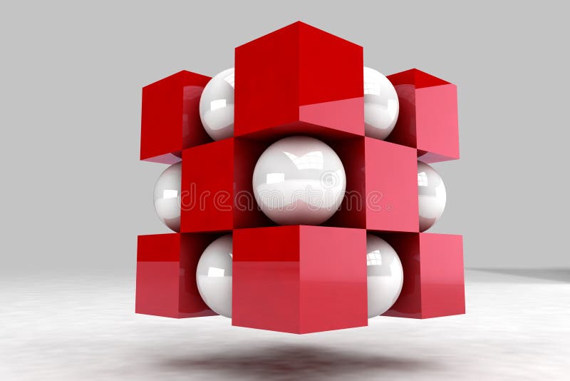 Geometric Body Made of White Balls and Red Cubes Stock Illustration ...