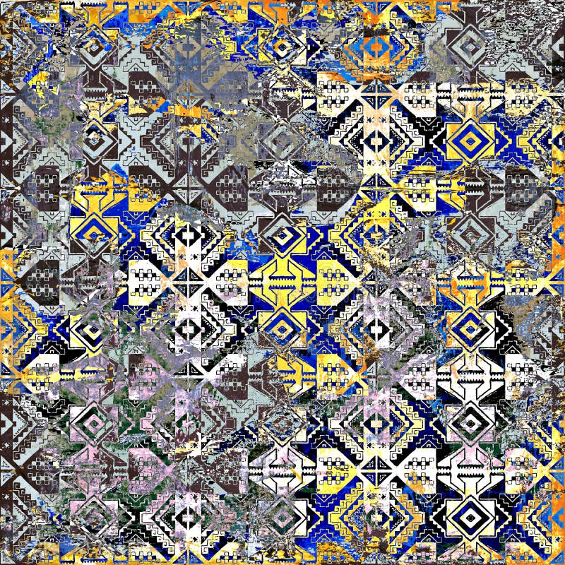 Geometric Boho Style Tribal Pattern with Distressed Texture and Effect ...