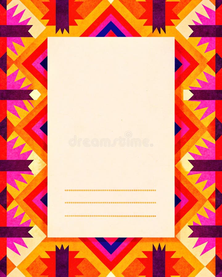 Geometric Border Pattern with Paper Texture and Neon Sunset Palette ...