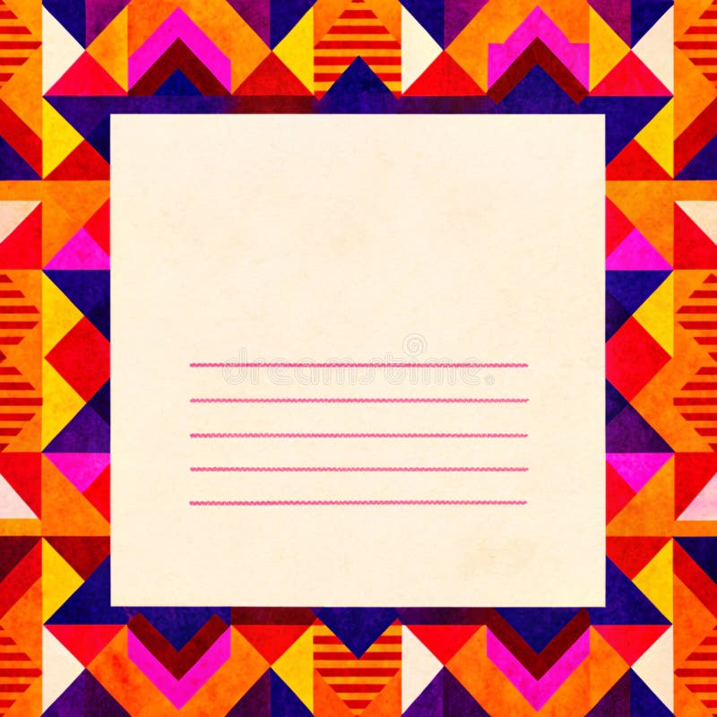 Geometric Border Pattern with Paper Texture and Neon Sunset Palette ...