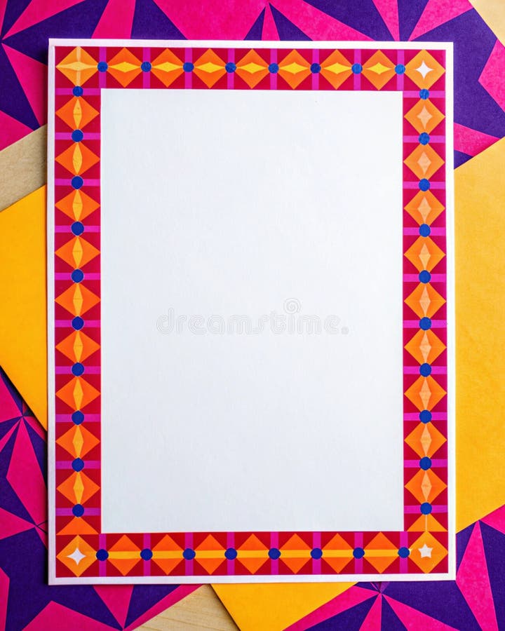 Geometric Border Pattern with Paper Texture and Neon Sunset Palette ...