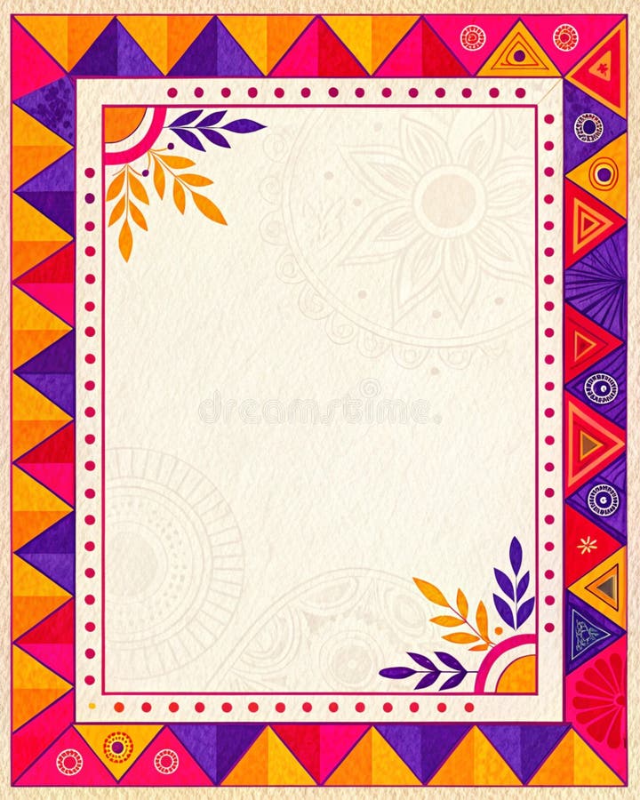 Geometric Border Pattern with Paper Texture and Neon Sunset Palette ...