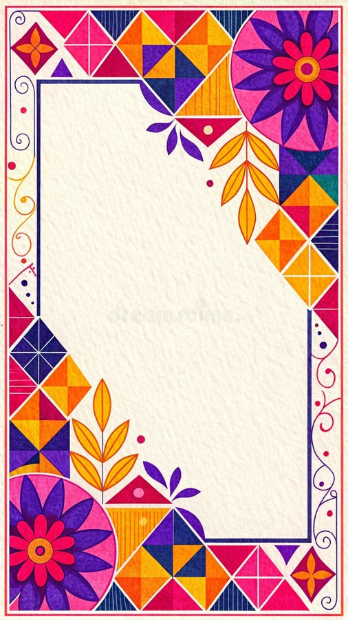 Geometric Border Pattern with Paper Texture and Neon Sunset Palette ...