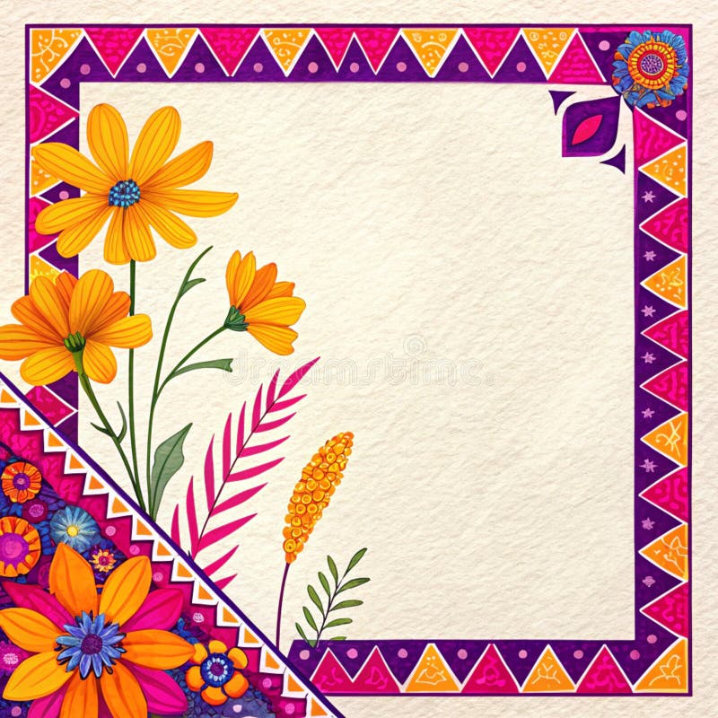 Geometric Border Pattern with Paper Texture and Neon Sunset Palette ...