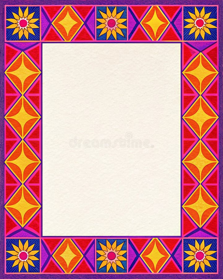 Geometric Border Pattern with Paper Texture and Neon Sunset Palette ...