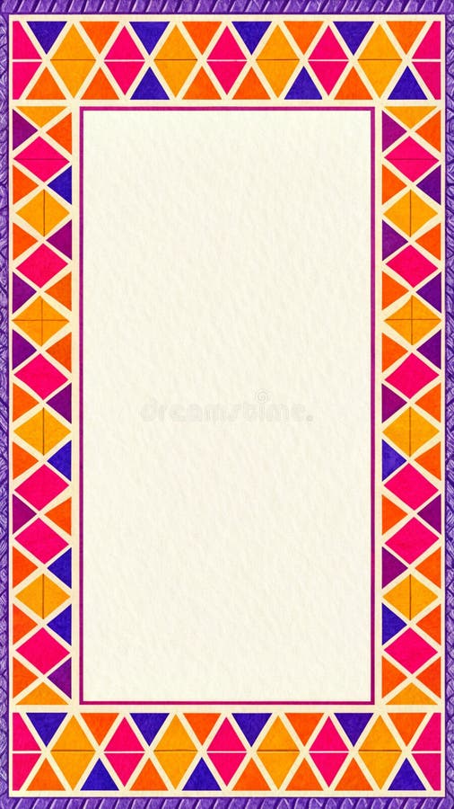 Geometric Border Pattern with Paper Texture and Neon Sunset Palette ...
