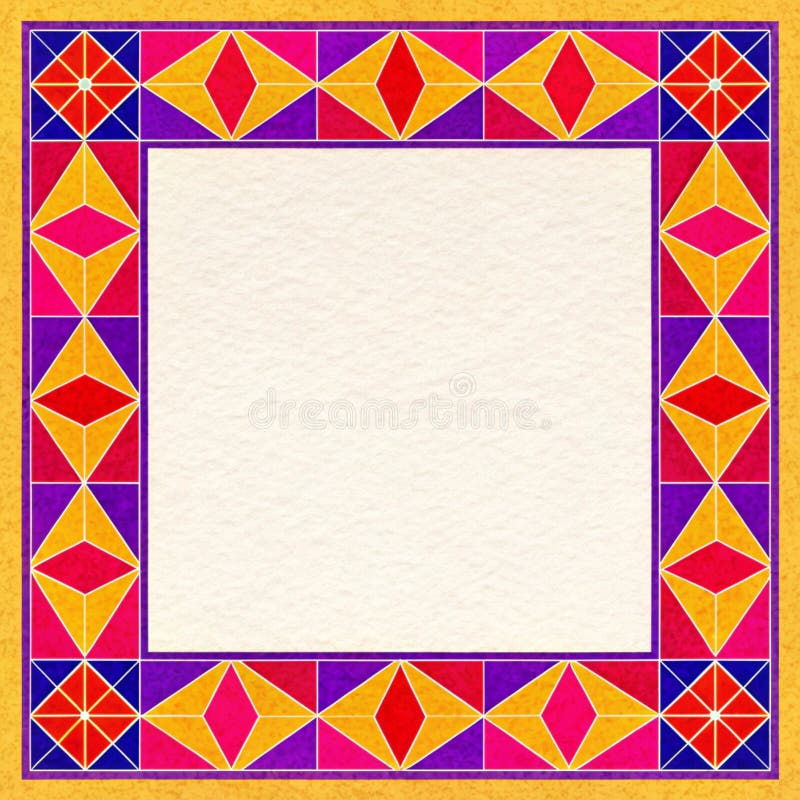 Geometric Border Pattern with Paper Texture and Neon Sunset Palette ...