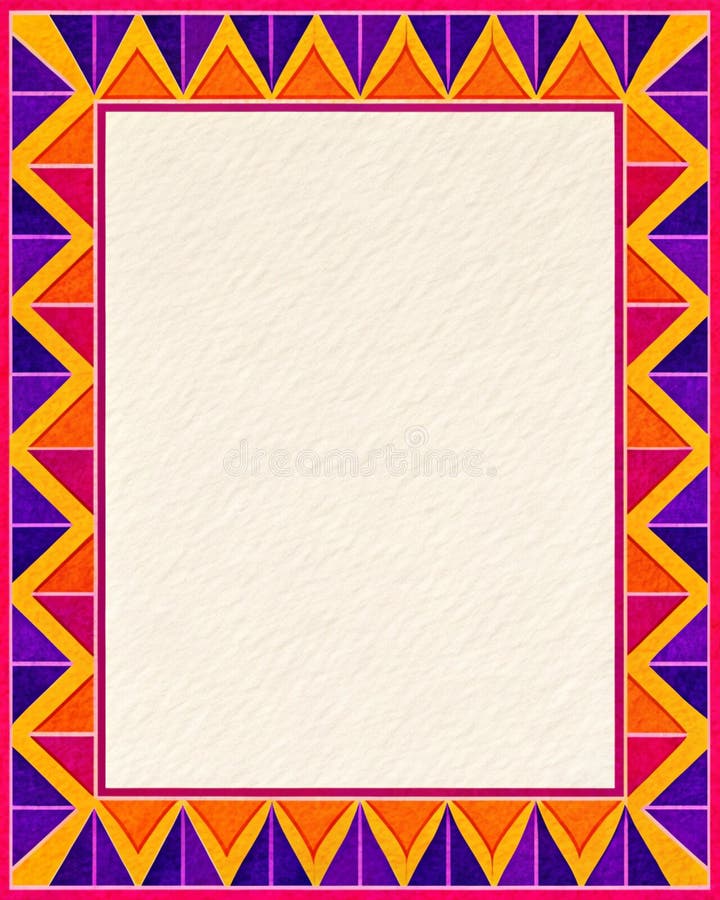 Geometric Border Pattern with Paper Texture and Neon Sunset Palette ...