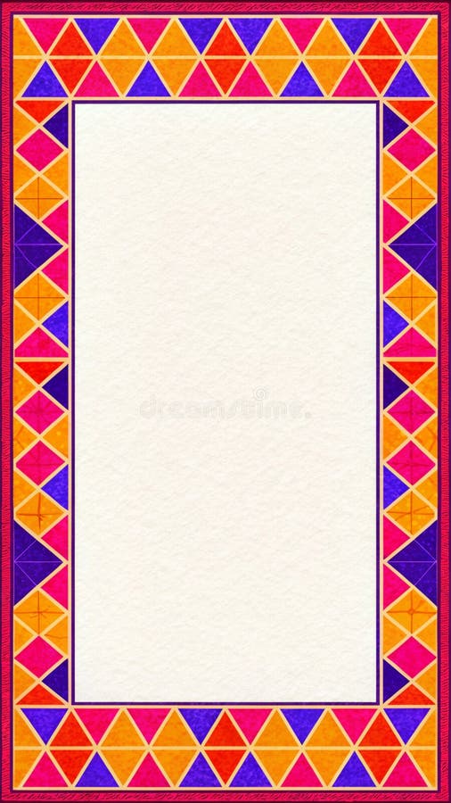 Geometric Border Pattern with Paper Texture and Neon Sunset Palette ...