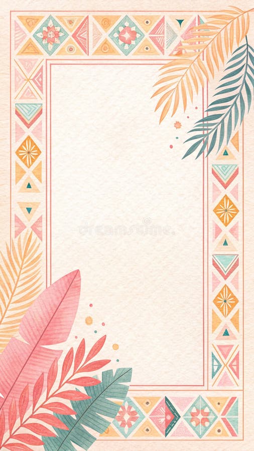 Geometric Border Pattern with Paper Texture and Peachy Blush Palette ...