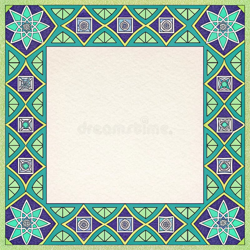 Geometric Border Pattern with Paper Texture and Vibrant Earthy Cool ...