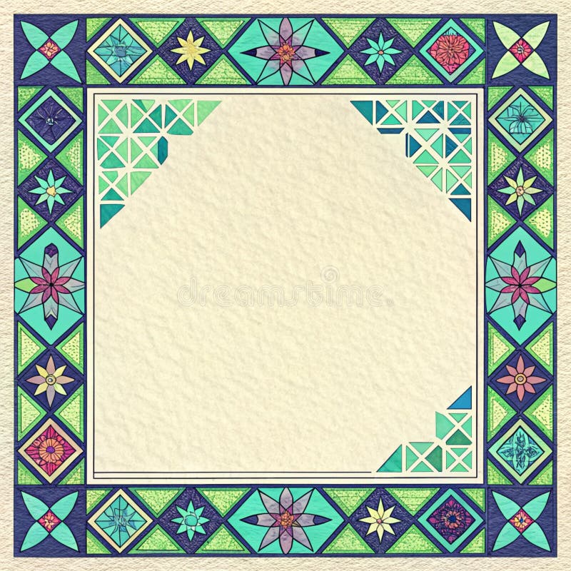 Geometric Border Pattern with Paper Texture and Vibrant Earthy Cool ...