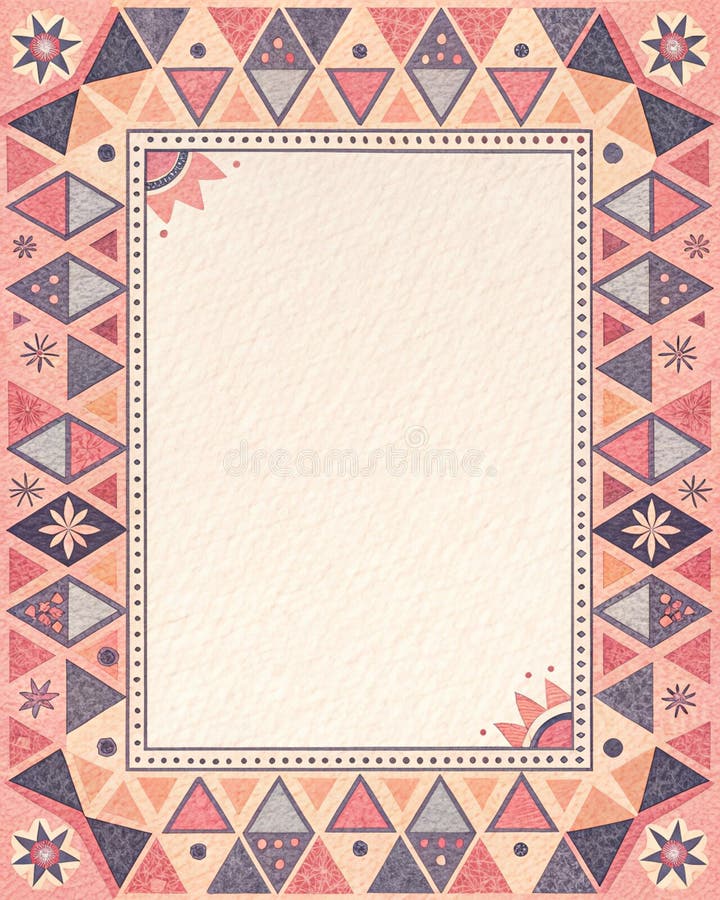 Geometric Border Pattern with Paper Texture and Warm Rose Palette Stock ...
