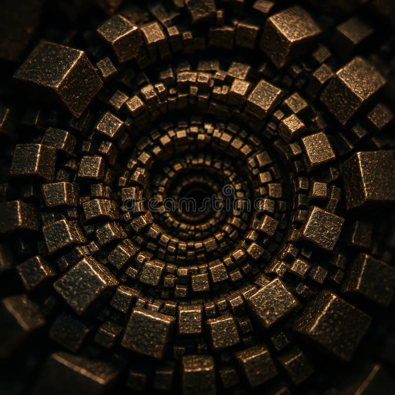 Geometric Bronze Spiral Made of Square Blocks Forms a Tunnel Effect ...