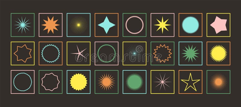 Geometric Brutalist Elements, Color Line Star in Rectangles Pattern ...