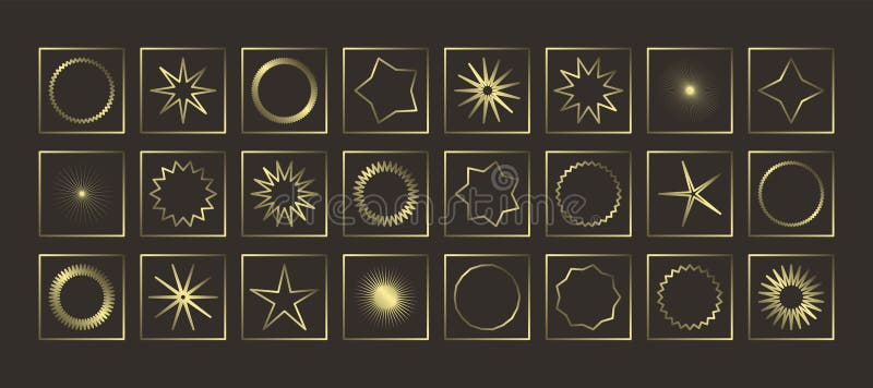 Geometric Brutalist Elements, Gold Line Star in Rectangles Pattern. Art ...