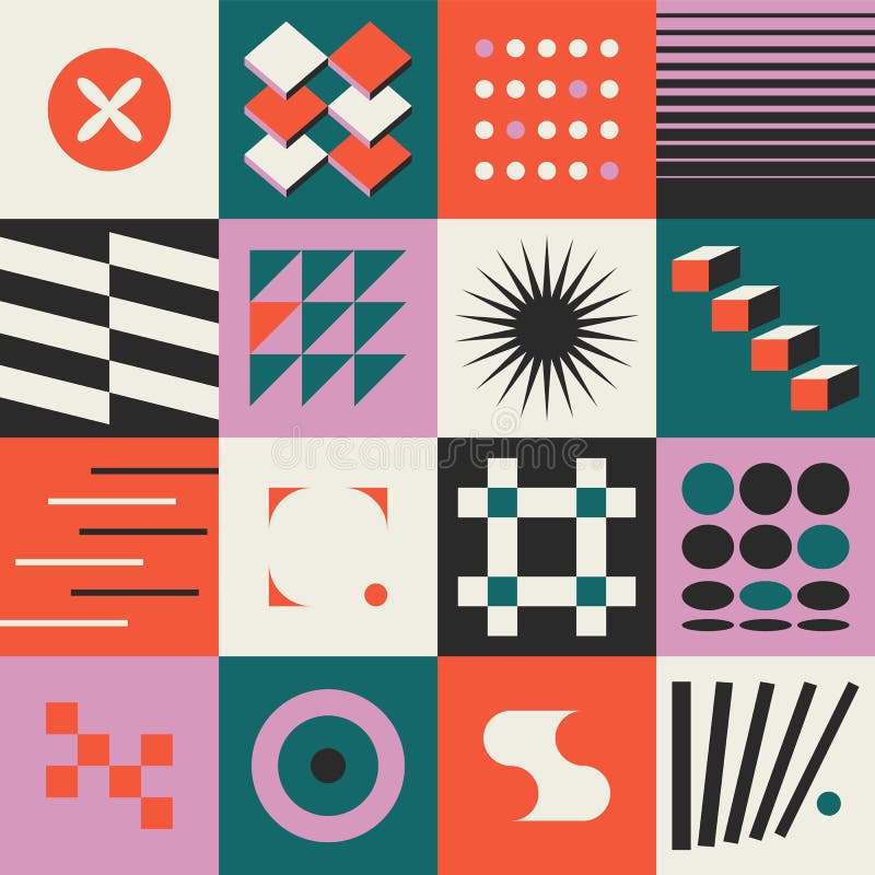Geometric Brutalist Pattern. Simple Primitive Bold Forms, Minimalist ...