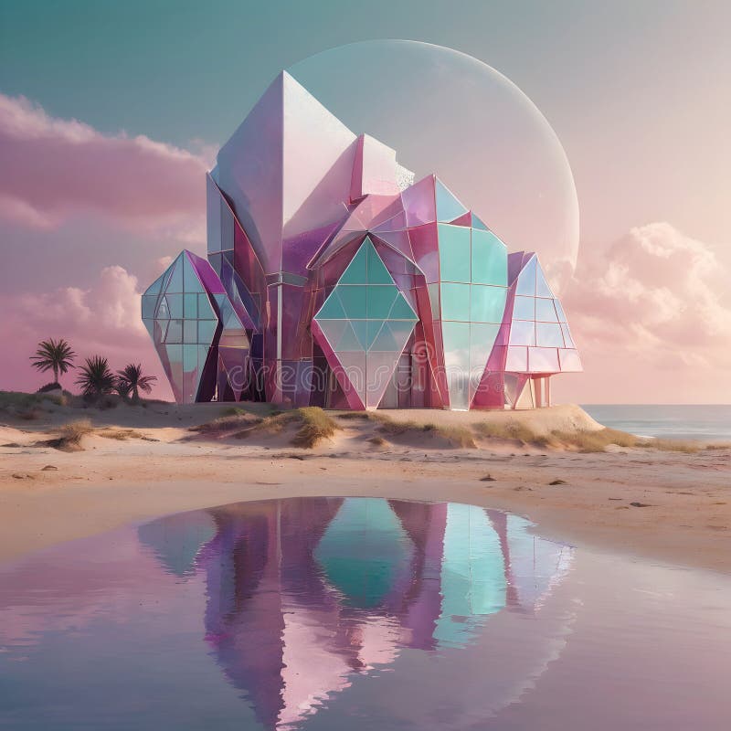 Geometric Building Complex Nestled within a Serene Stock Illustration ...