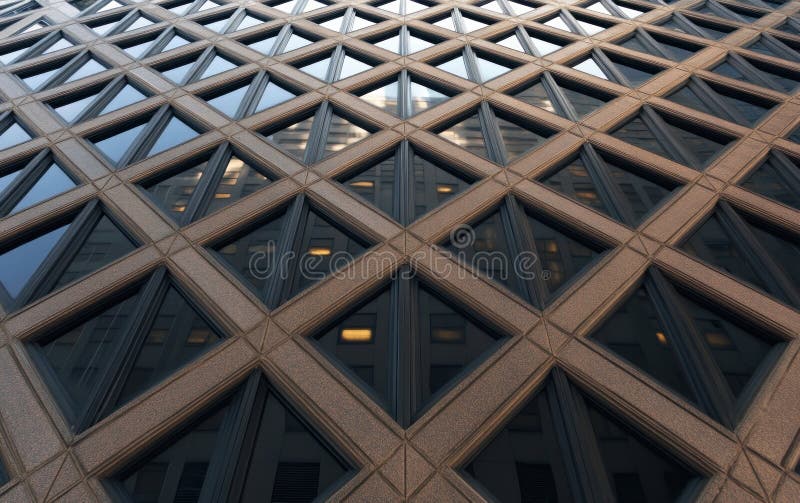 Geometric Building Facade with Reflective Windows Stock Illustration ...