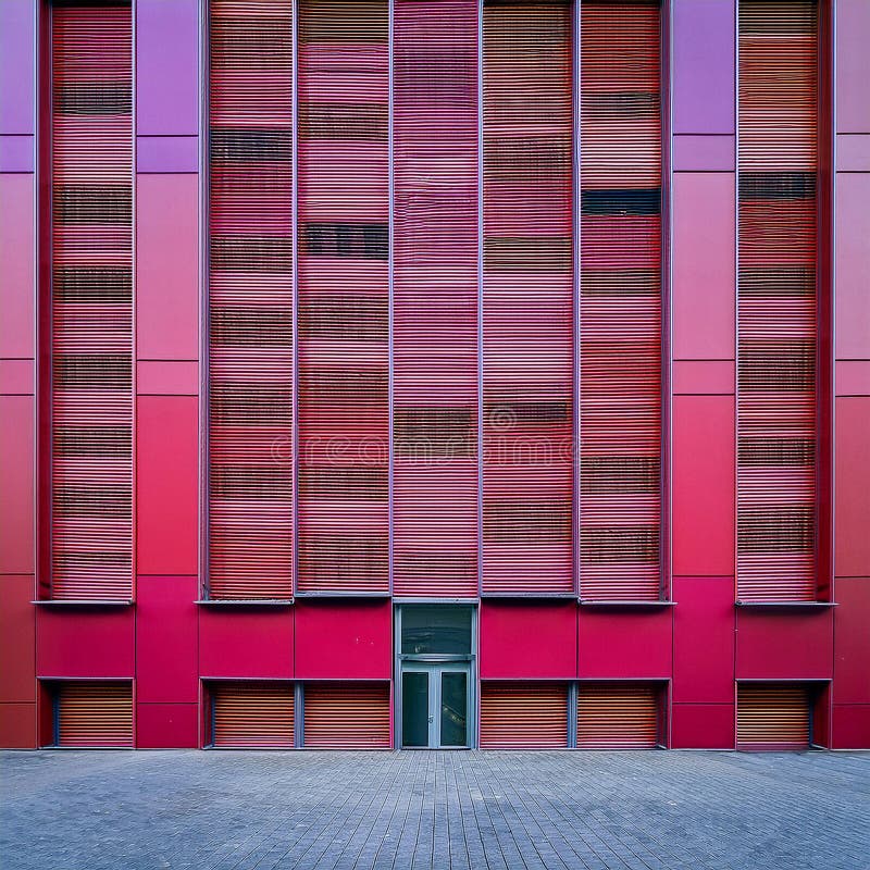 Geometric Building Facade in Striking Pink and Red. AI Content ...
