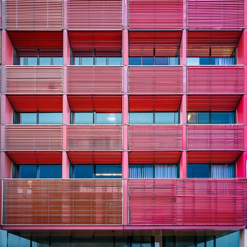 Geometric Building Facade in Striking Pink and Red. AI Content ...