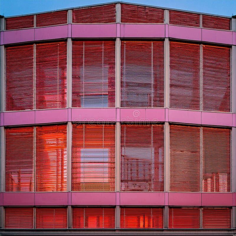Geometric Building Facade in Striking Pink and Red. AI Content ...