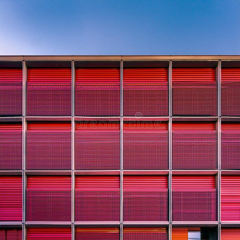 Geometric Building Facade in Striking Pink and Red. AI Content ...