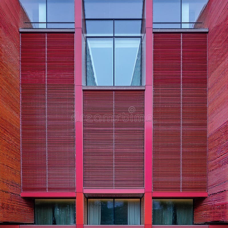 Geometric Building Facade in Striking Pink and Red. AI Content ...