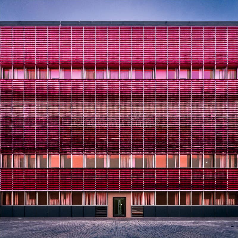 Geometric Building Facade in Striking Pink and Red. AI Content ...