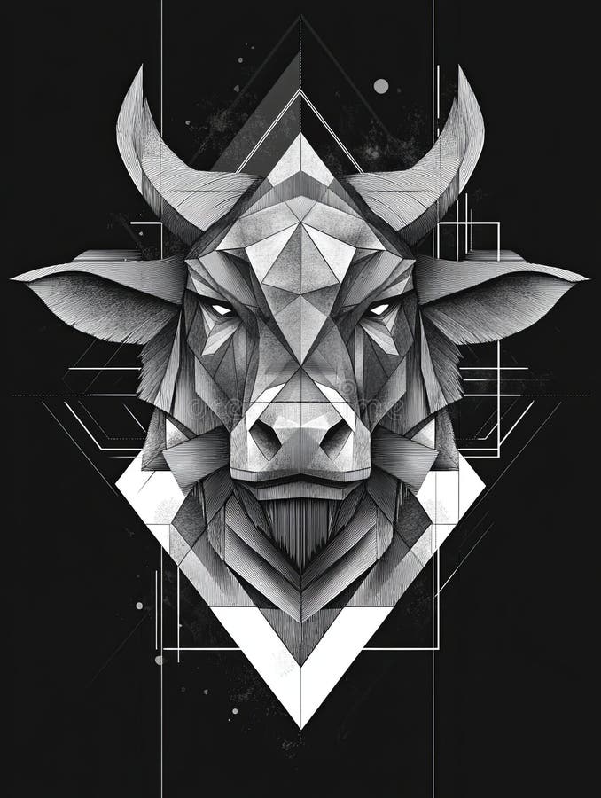 Geometric Bull Head Design on Black Background Stock Illustration ...