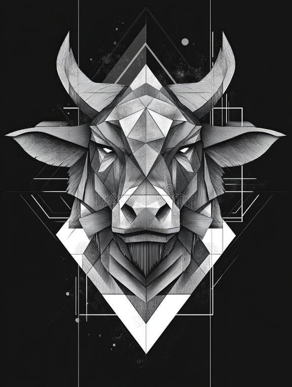 Geometric Bull Head Design on Black Background Stock Illustration ...