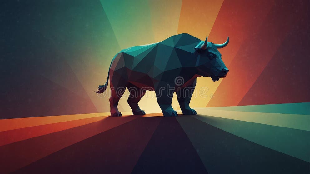 Geometric Bull Illustration with Vibrant Gradient Background in ...