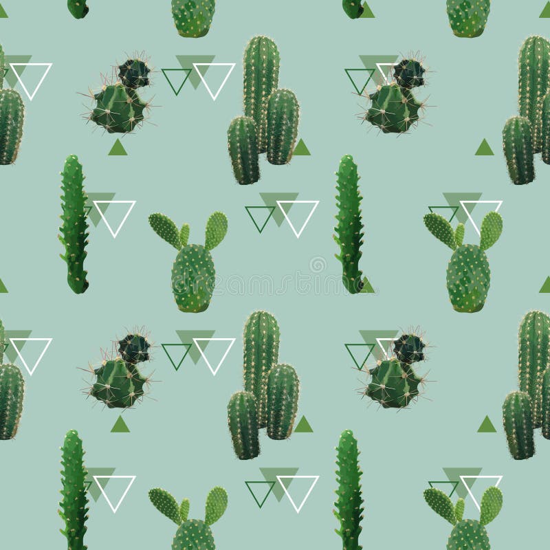 Geometric Cactus Plant Seamless Pattern. Exotic Tropical Summer ...