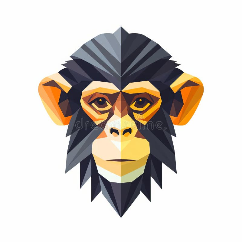 Geometric Cartoon Monkey Head: Minimalistic Chimp Icon Pattern Stock ...