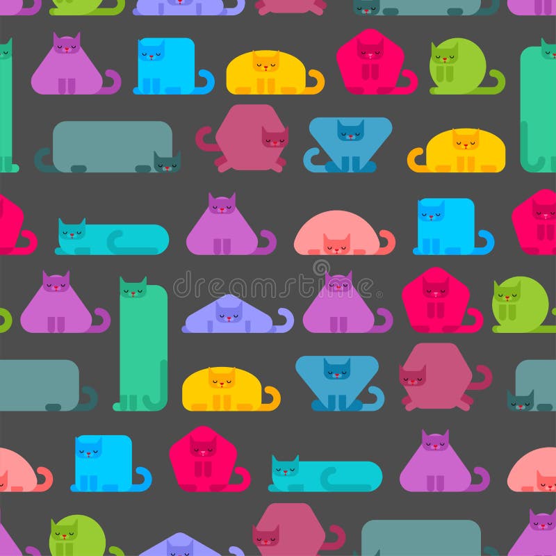 Cats Seamless Pattern. Many Different Pets. Vector Background Of Stock ...