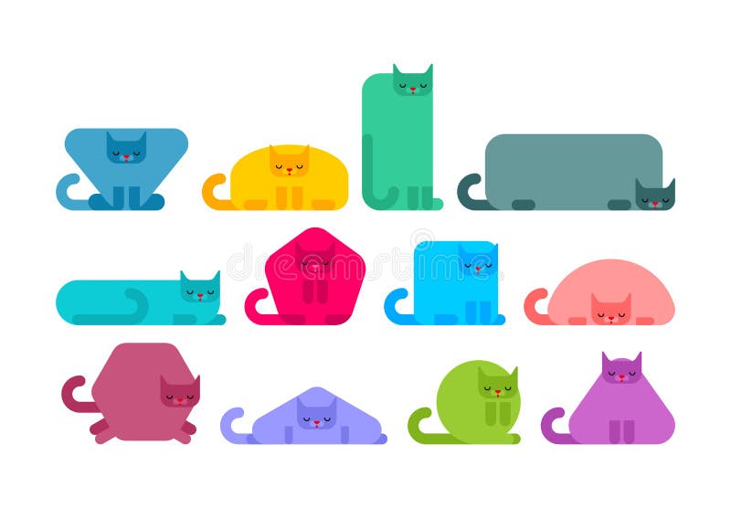 Geometric Cat Set. Square and Round Cats. Triangular and Hexagonal Pet ...