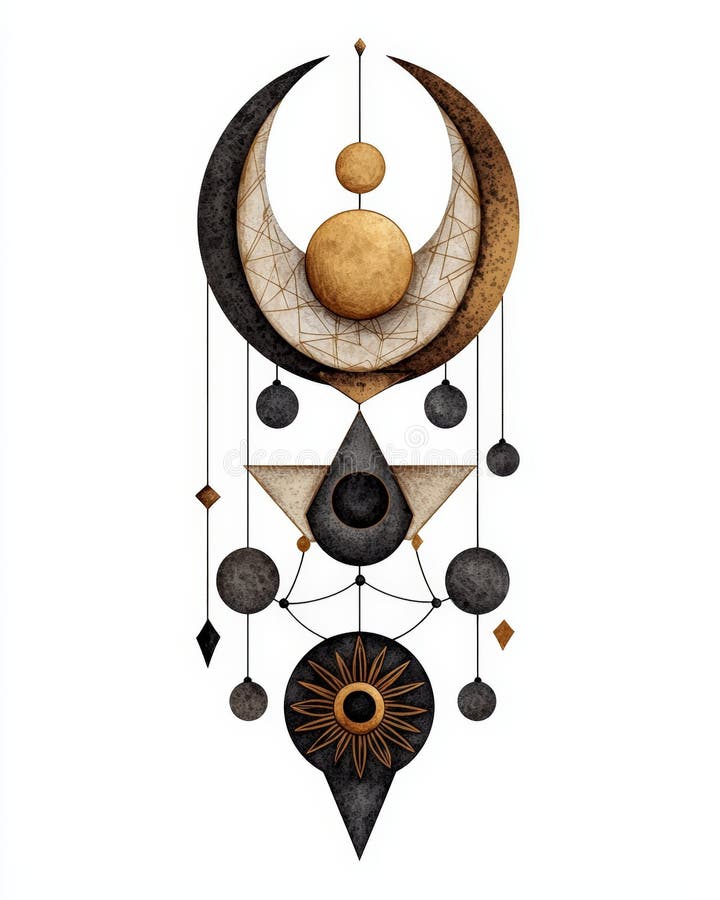 Geometric Celestial Design with Moons and Intricate Elements on a White ...
