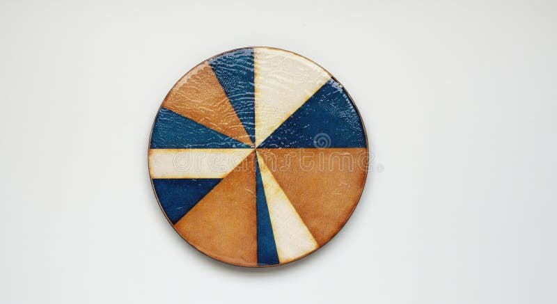 Geometric Ceramic Plate with Blue and Brown Pie Chart Design on White ...