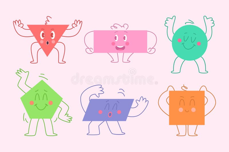 Geometric Characters. Funny Abstract Figures with Faces Different ...