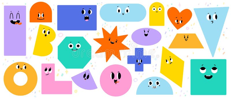 Geometric Characters Funny Faces and Eyes. Modern Figure Symbol Designs ...