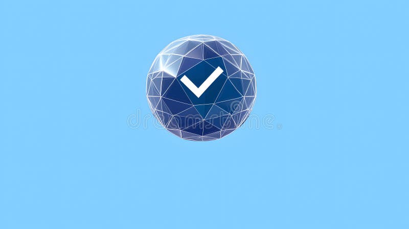 Geometric Check Mark Icon on Blue Background Stock Illustration ...