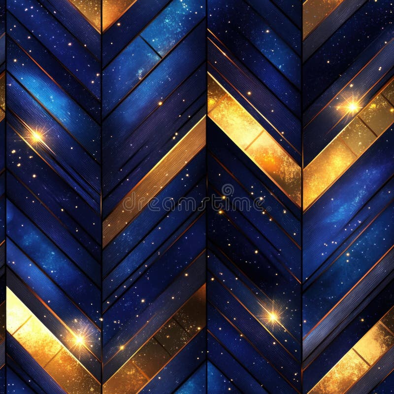 Geometric Chevron Pattern with Starry Night Sky and Golden Accents ...