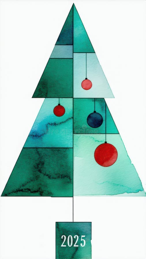 Geometric Christmas Tree Design with Ornaments for 2025. AI Generation ...