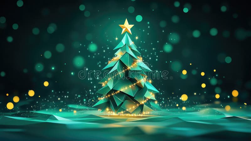 Geometric Christmas Tree Design with Sharp Shapes and Twinkling Lights ...