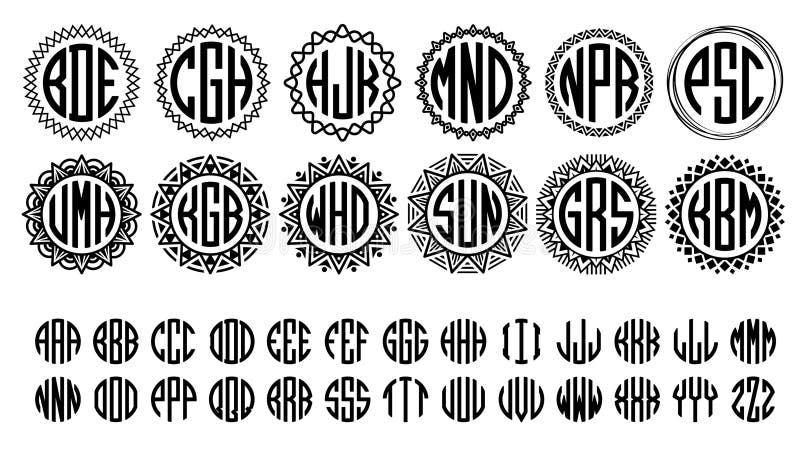 Circle Monogram Font with 3 Letters Stock Vector - Illustration of ...