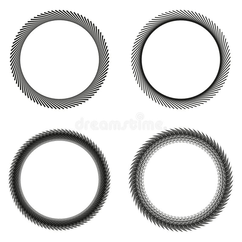 Geometric Circle Set. Abstract Ring Shapes. Rotating Black Spirals ...