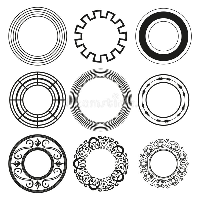Geometric Circle Vector Set. Intricate Line Art. Black Abstract Frames ...