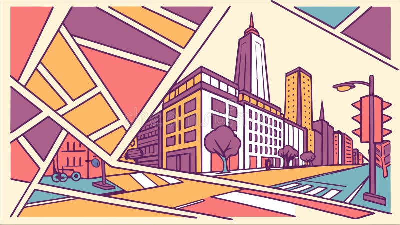 Geometric City Landscape with Abstract Patterns Vector Design ...