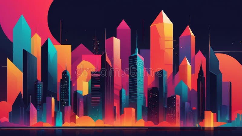 Geometric City Skyline with Bold Colors Stock Illustration ...