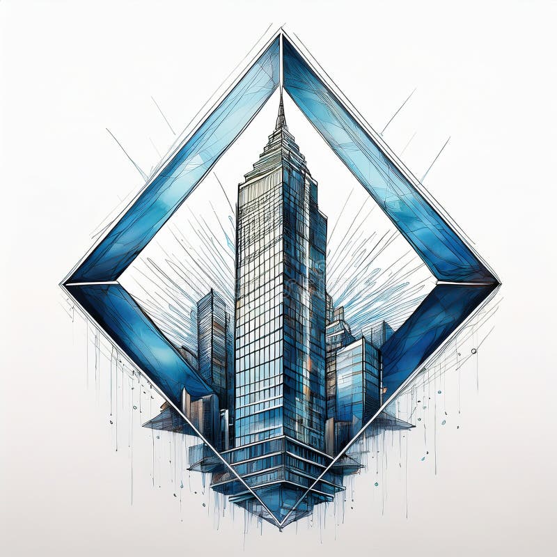 Geometric City Tower in Angular Frame Stock Illustration - Illustration ...